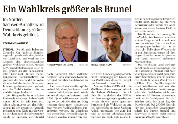 Volksstimme vom 25. November 2023: Ein Wahlkreis größer als Brunei › Dr ...