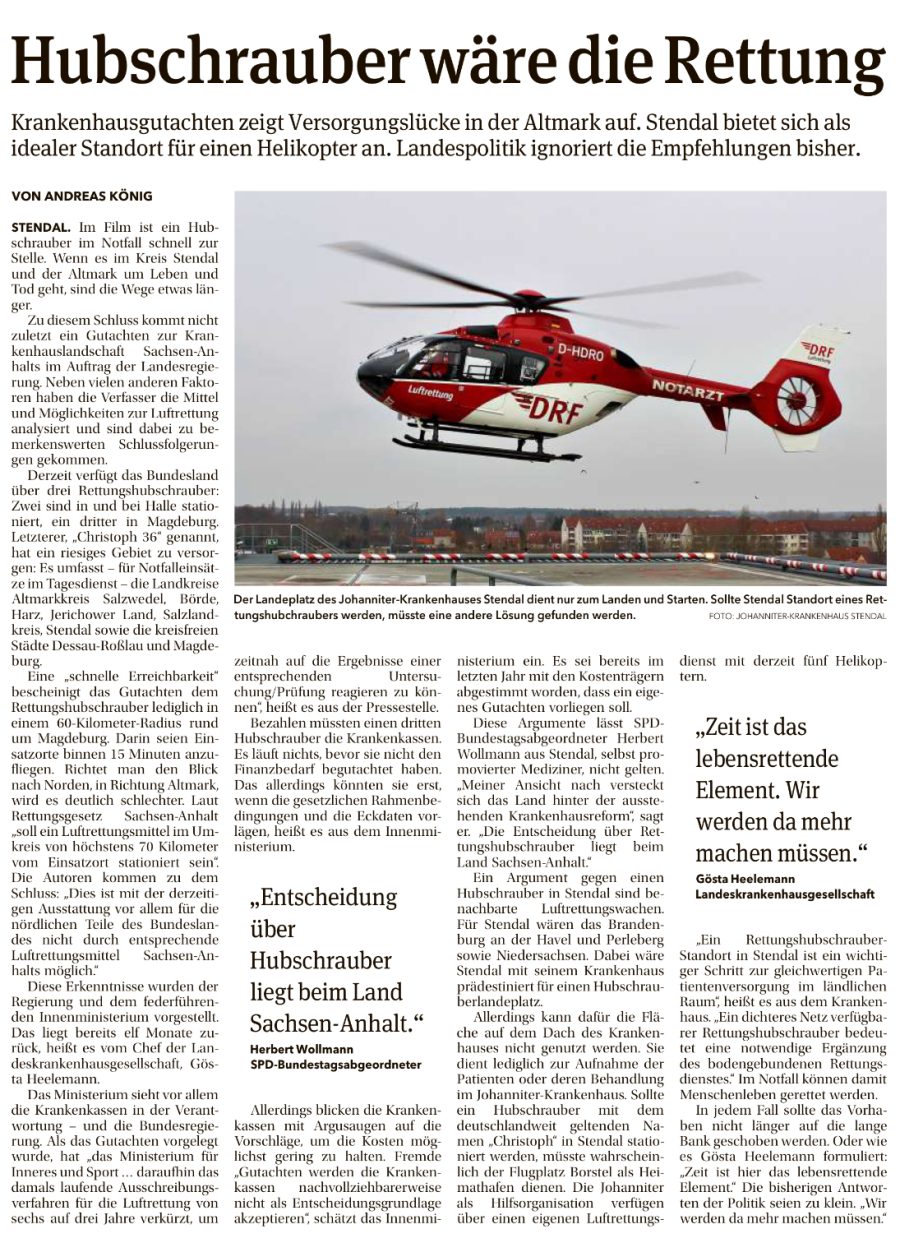 Volksstimme vom 08. März 2024: Hubschrauber wäre die Rettung › Dr ...