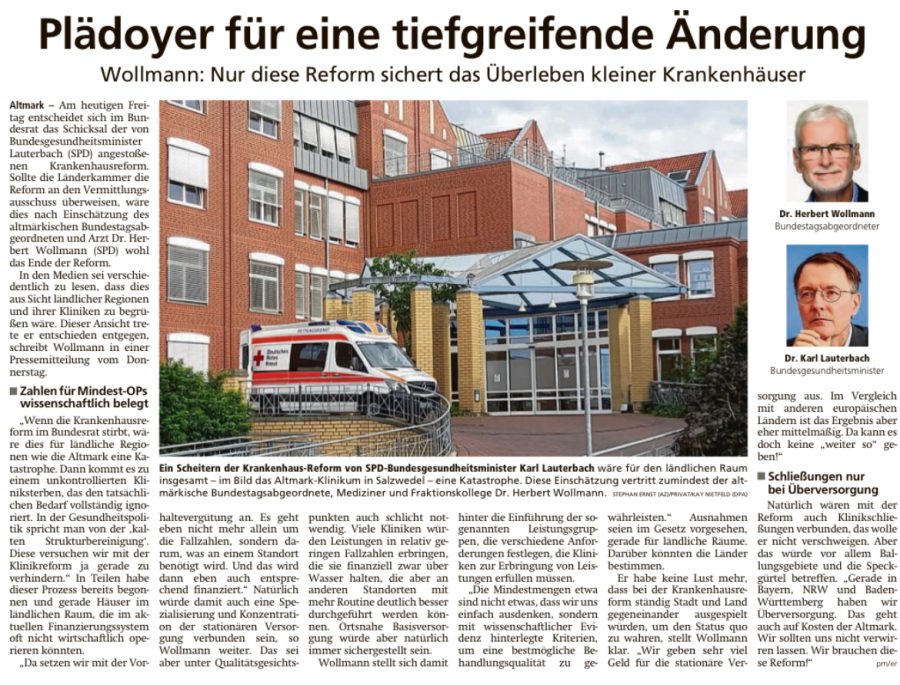 Altmarkzeitung vom 22. November 2024: Plädoyer für tiefgreifende ...