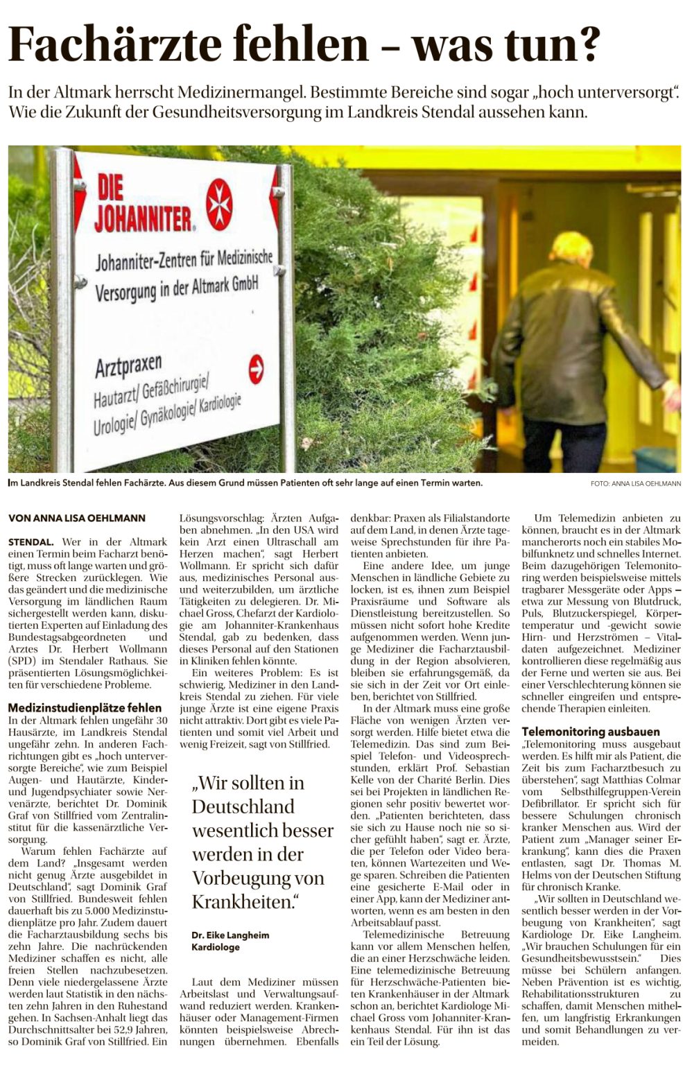Volksstimme vom 23. Januar 2025: Fachärzte fehlen — Was tun? › Dr ...